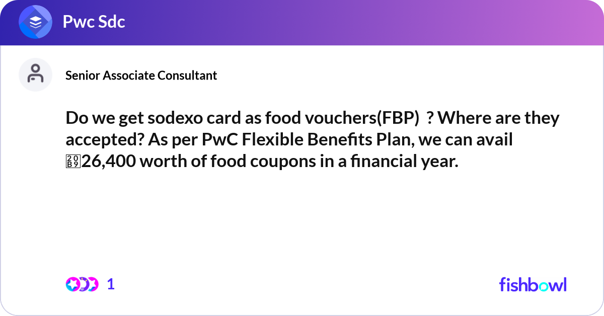 Do we get sodexo card as food vouchers(FBP) ? Whe... | Fishbowl
