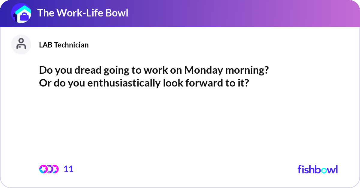 Do you dread going to work on Monday morning? Or ... | Fishbowl