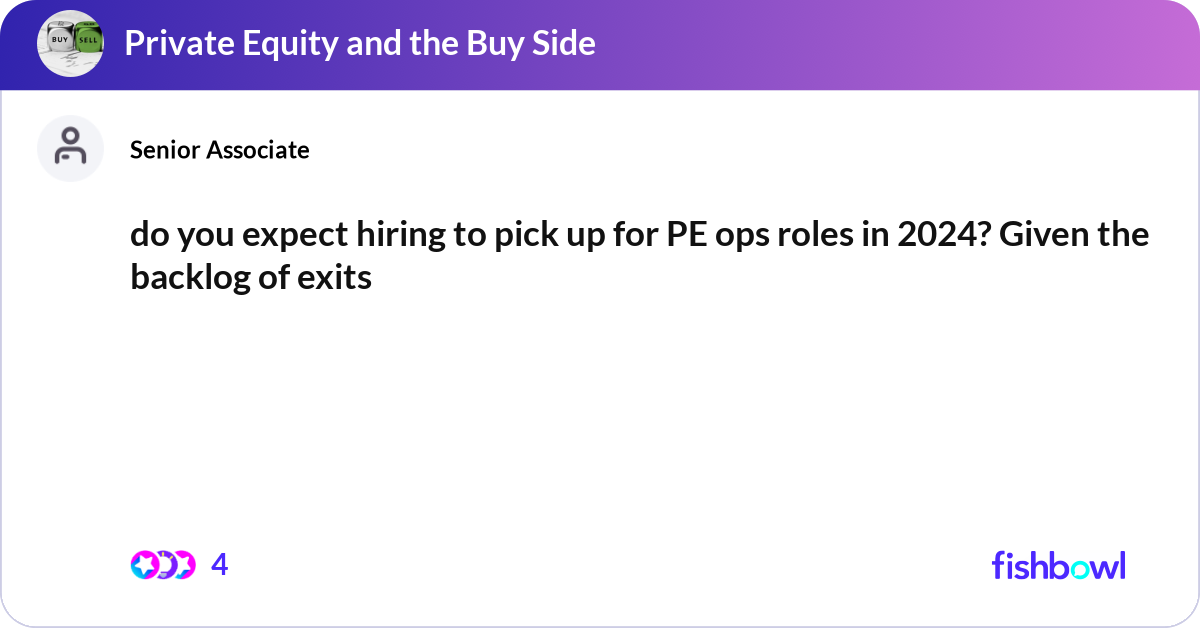 do you expect hiring to pick up for PE ops roles i... | Fishbowl