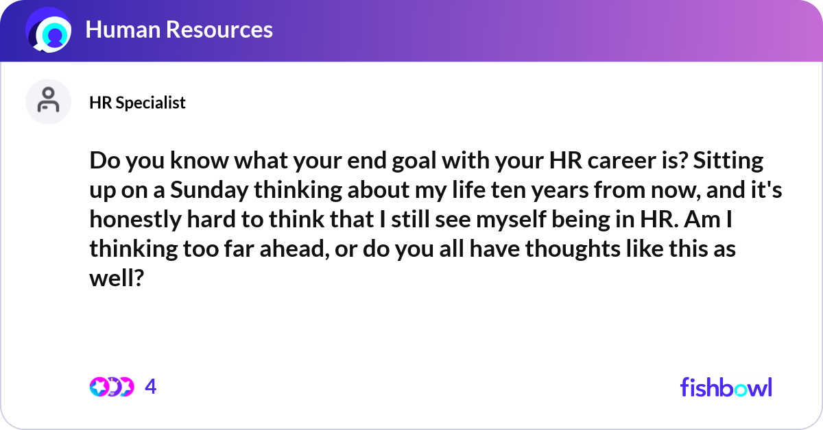 Do you know what your end goal with your HR career... | Fishbowl