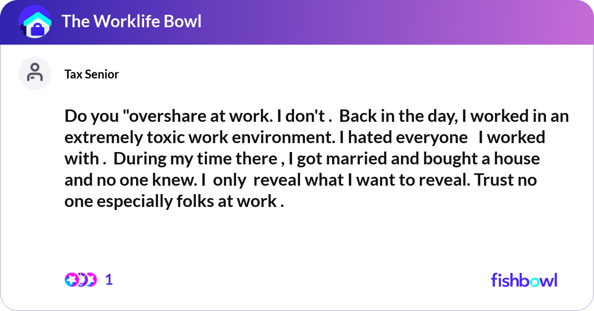 Do you "overshare at work. I don't . Back in the ... | Fishbowl