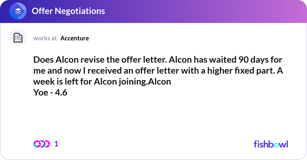 Does Alcon revise the offer letter. Alcon has wait... | Fishbowl