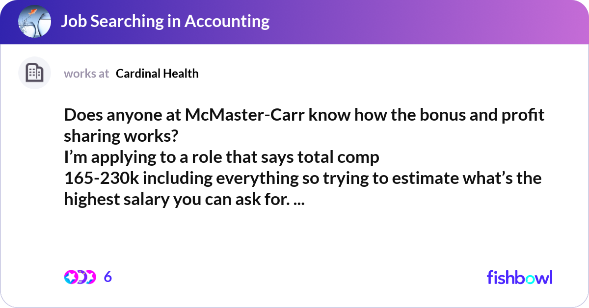 Does anyone at McMaster-Carr know how the bonus an... | Fishbowl
