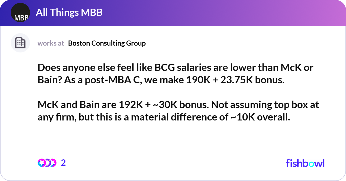 Does anyone else feel like BCG salaries are lower ... | Fishbowl