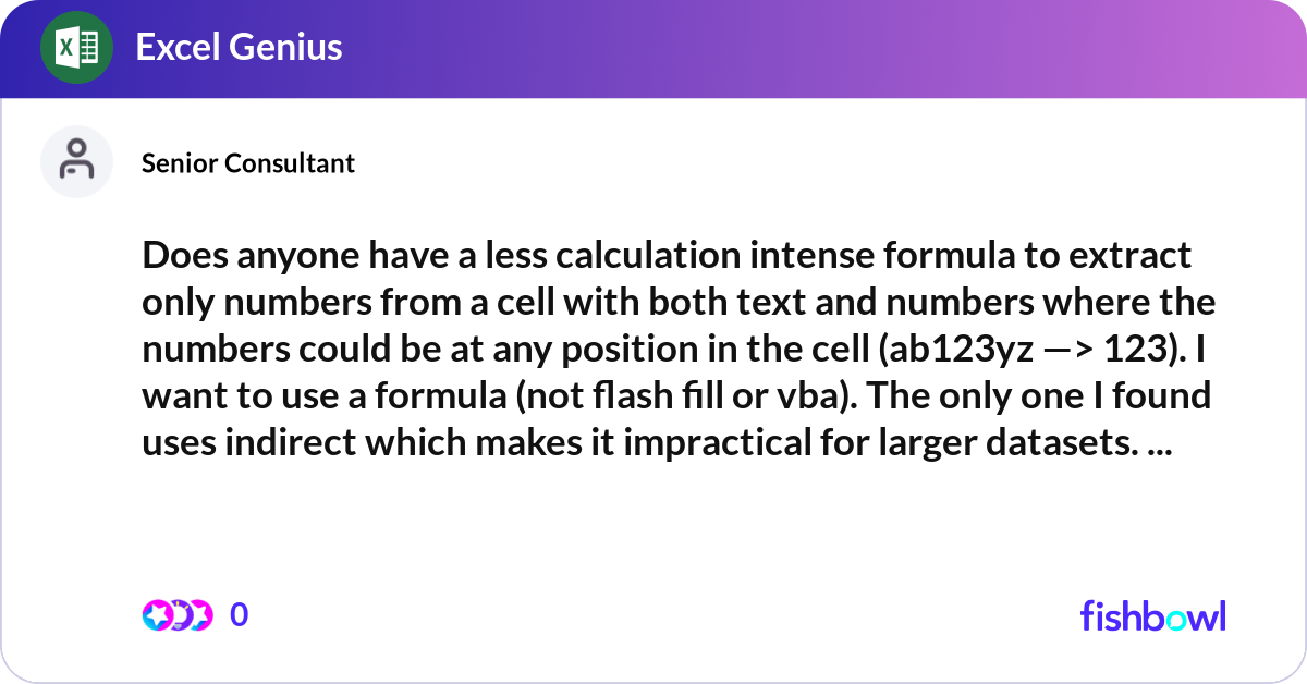 Does anyone have a less calculation intense formul... | Fishbowl