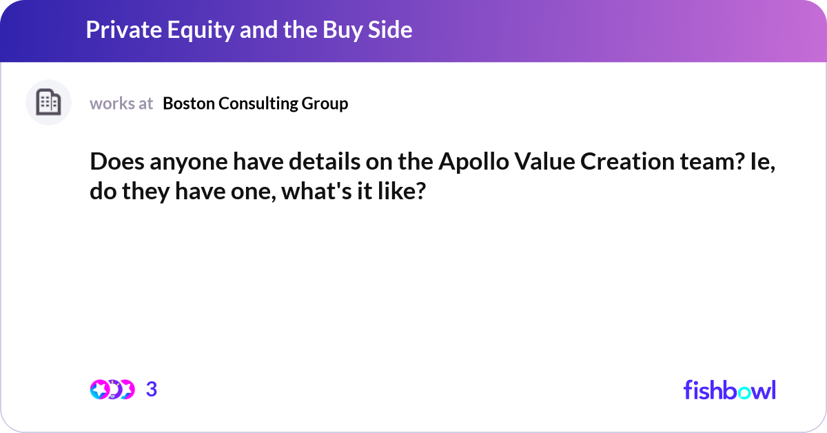Does anyone have details on the Apollo Value Creat... | Fishbowl