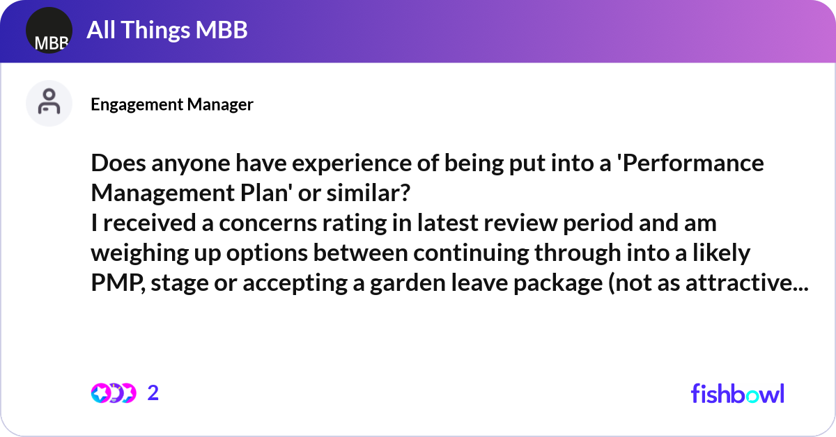 Does anyone have experience of being put into a 'P... | Fishbowl