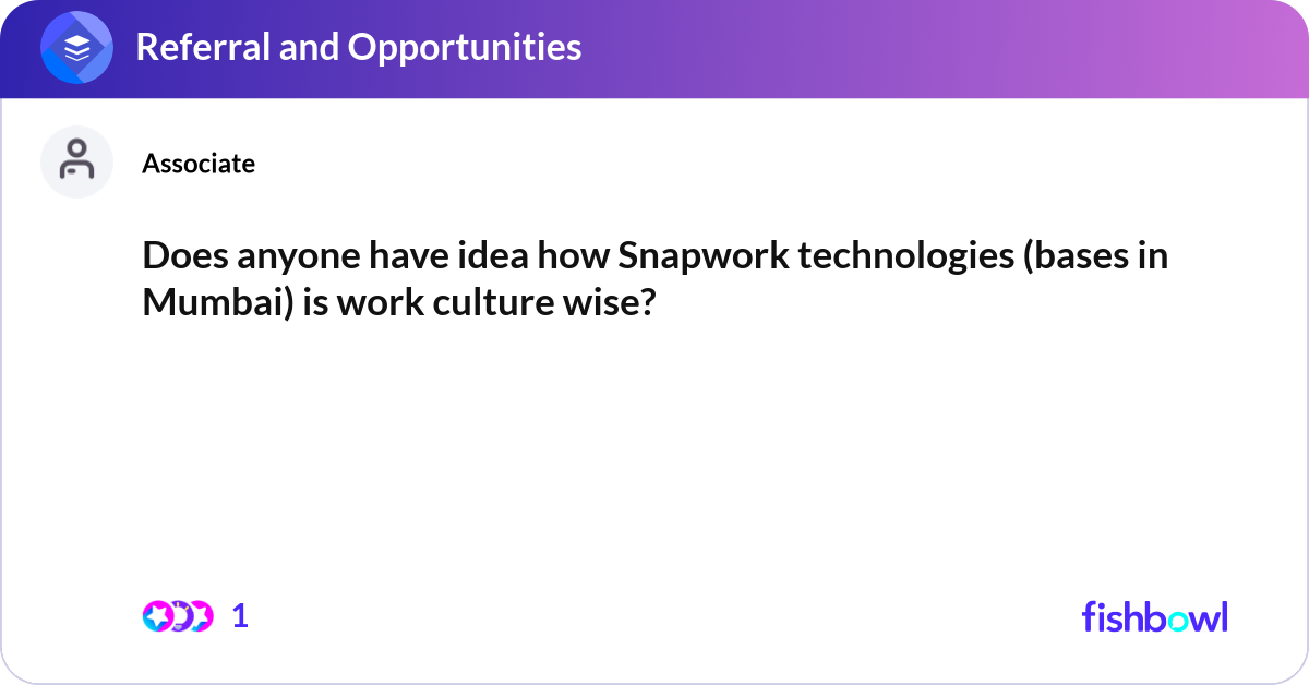 Does anyone have idea how Snapwork technologies (b... | Fishbowl