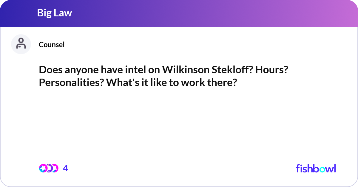 Does anyone have intel on Wilkinson Stekloff? Hour... | Fishbowl