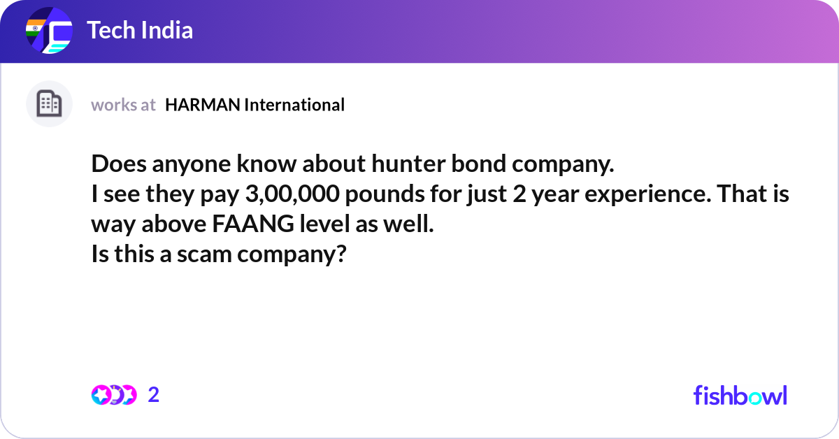 Does anyone know about hunter bond company. I see... | Fishbowl