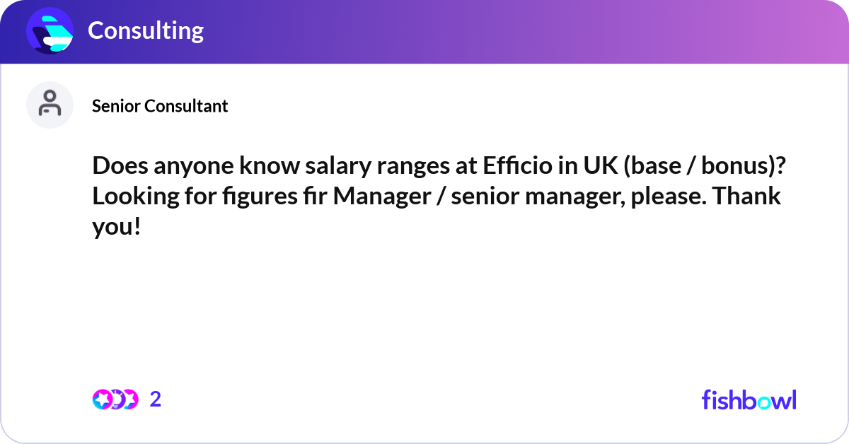 Does anyone know salary ranges at Efficio in UK (b... | Fishbowl