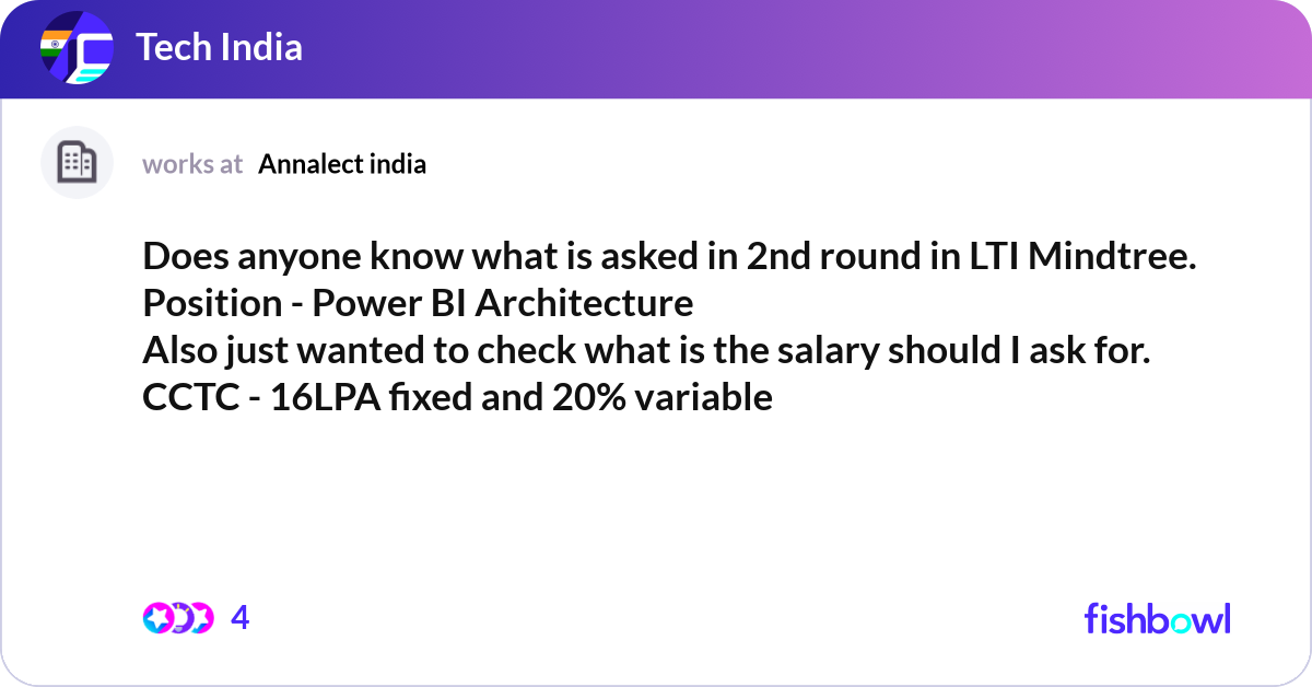 Does anyone know what is asked in 2nd round in LTI... | Fishbowl