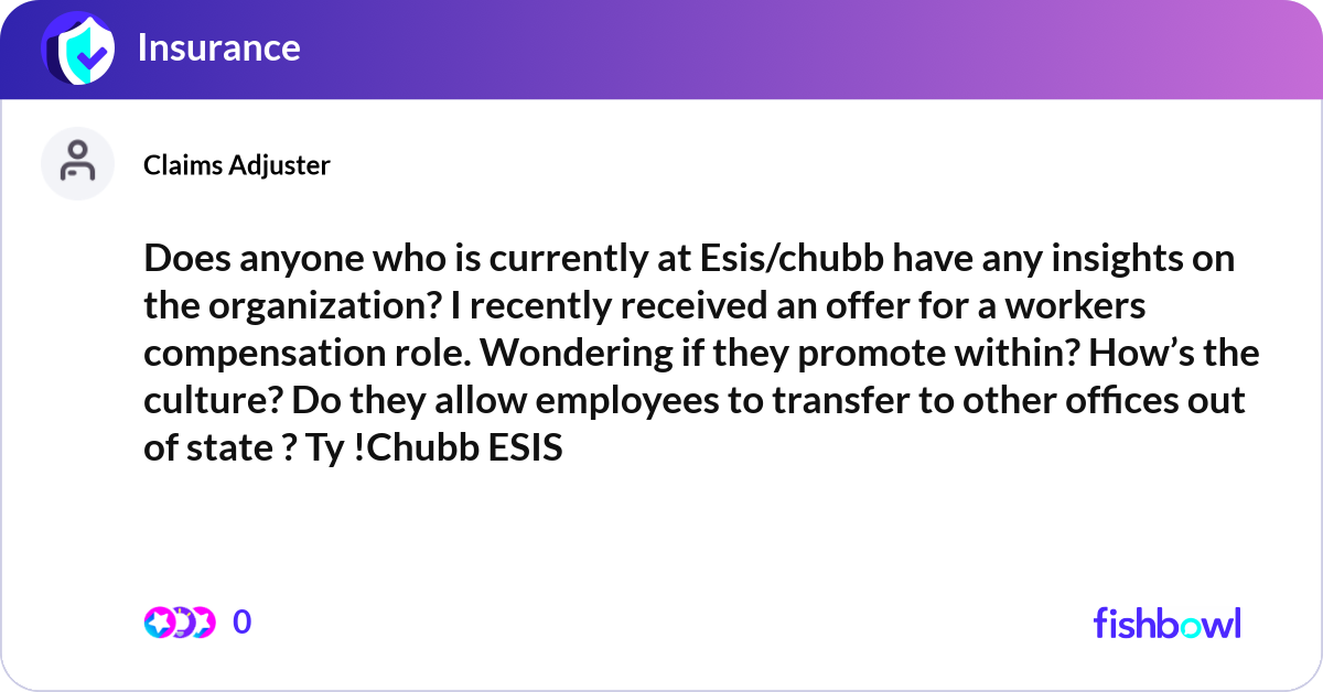 Does anyone who is currently at Esis/chubb have an... | Fishbowl