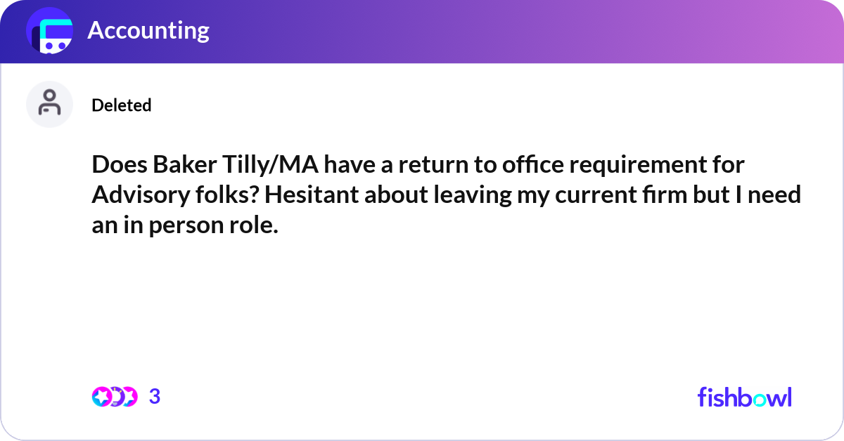 Does Baker Tilly/MA have a return to office requir... | Fishbowl