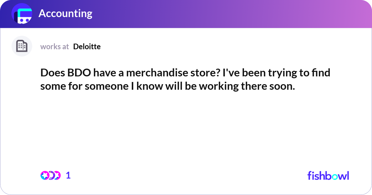 Does BDO have a merchandise store? I've been tryin... | Fishbowl