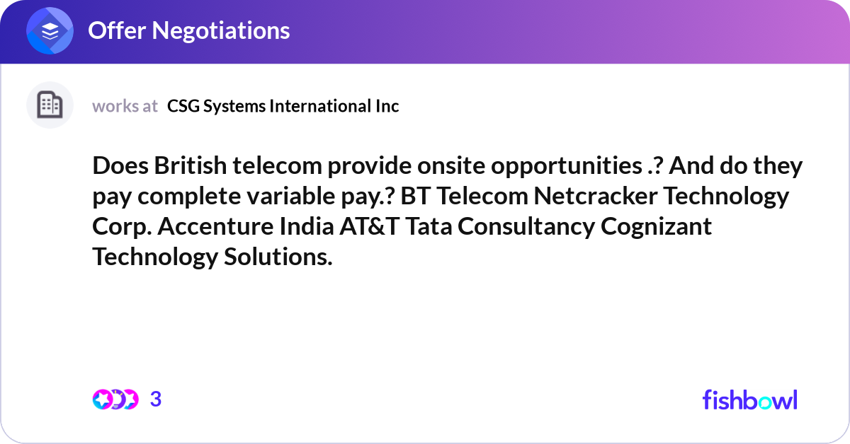 Does British telecom provide onsite opportunities ... | Fishbowl