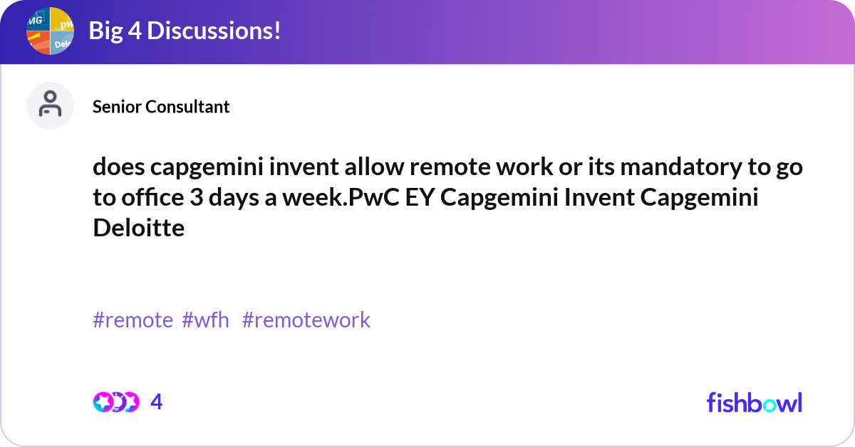 does capgemini invent allow remote work or its man... | Fishbowl