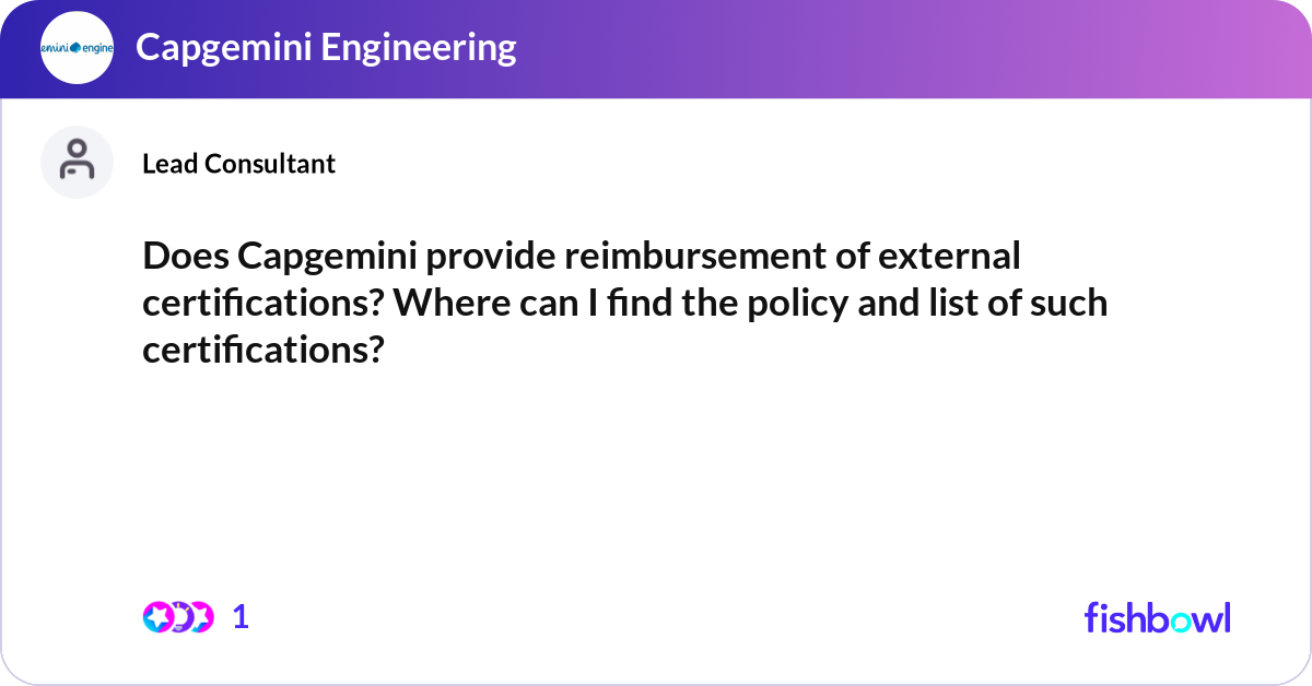Does Capgemini provide reimbursement of external c... | Fishbowl