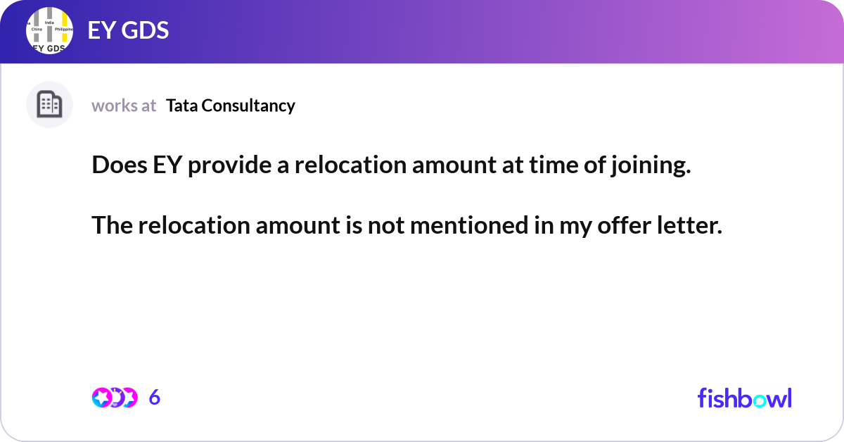 Does EY provide a relocation amount at time of joi... | Fishbowl