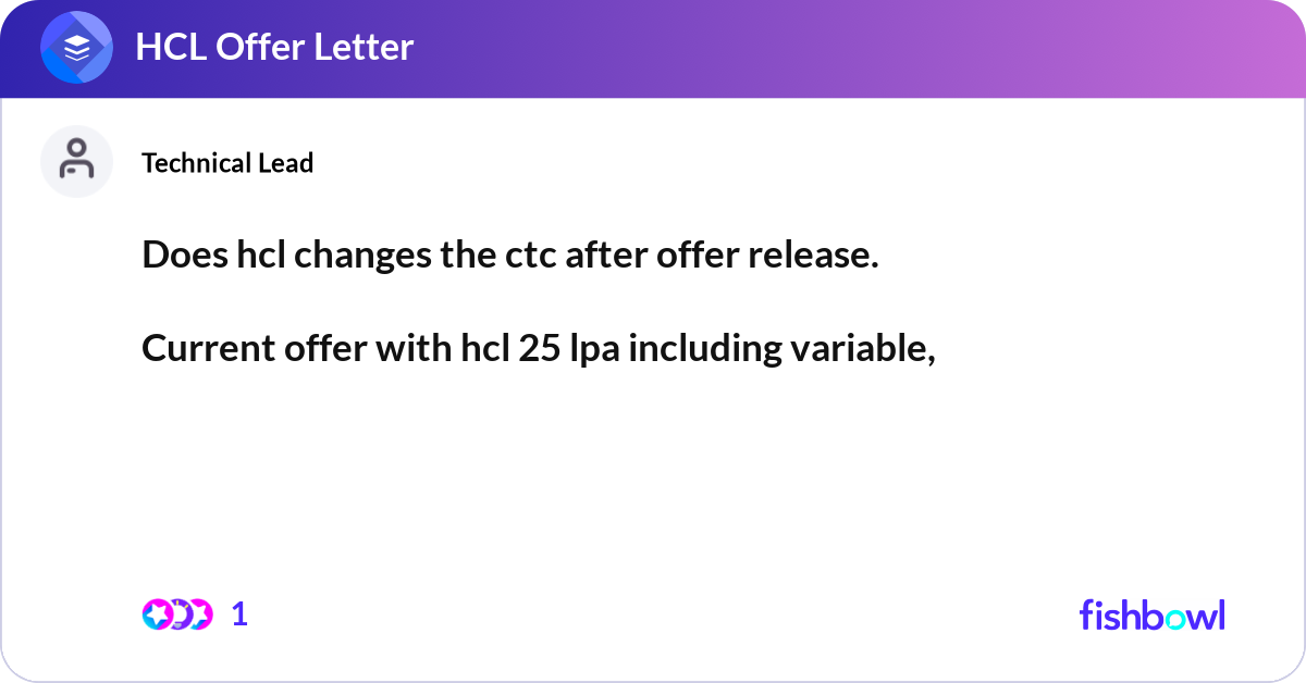 Does hcl changes the ctc after offer release. Cu... | Fishbowl