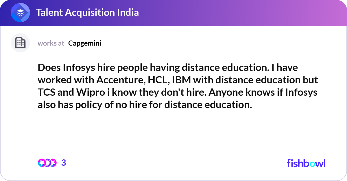 Does Infosys hire people having distance education... | Fishbowl