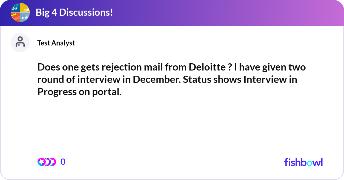 Does one gets rejection mail from Deloitte ? I hav... | Fishbowl