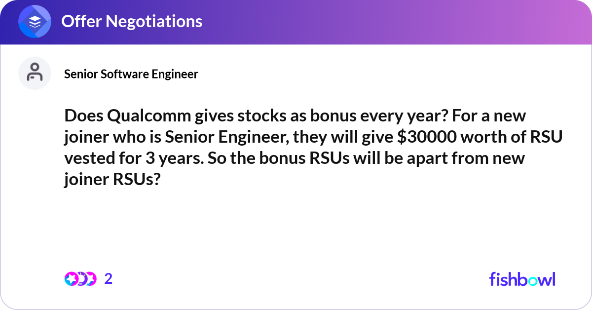 Does Qualcomm gives stocks as bonus every year? Fo... | Fishbowl