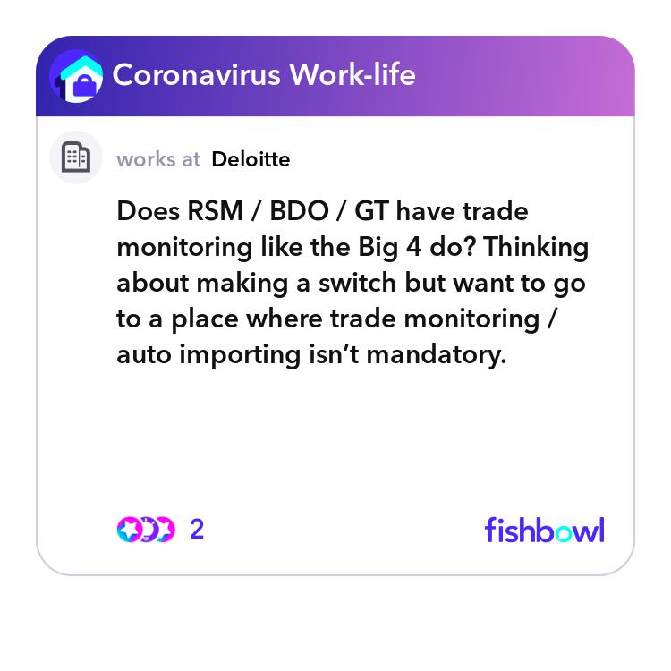 Does RSM / BDO / GT have trade monitoring like the... | Fishbowl