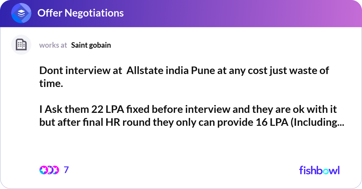 Dont interview at Allstate india Pune at any cost... | Fishbowl