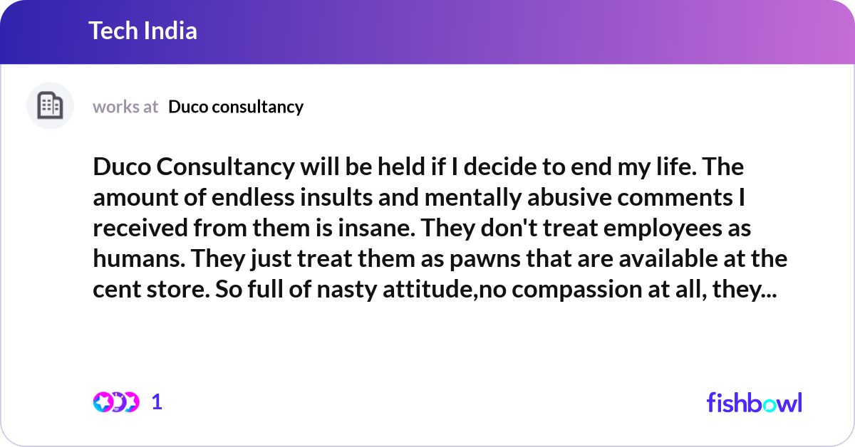 Duco Consultancy will be held if I decide to end m... | Fishbowl