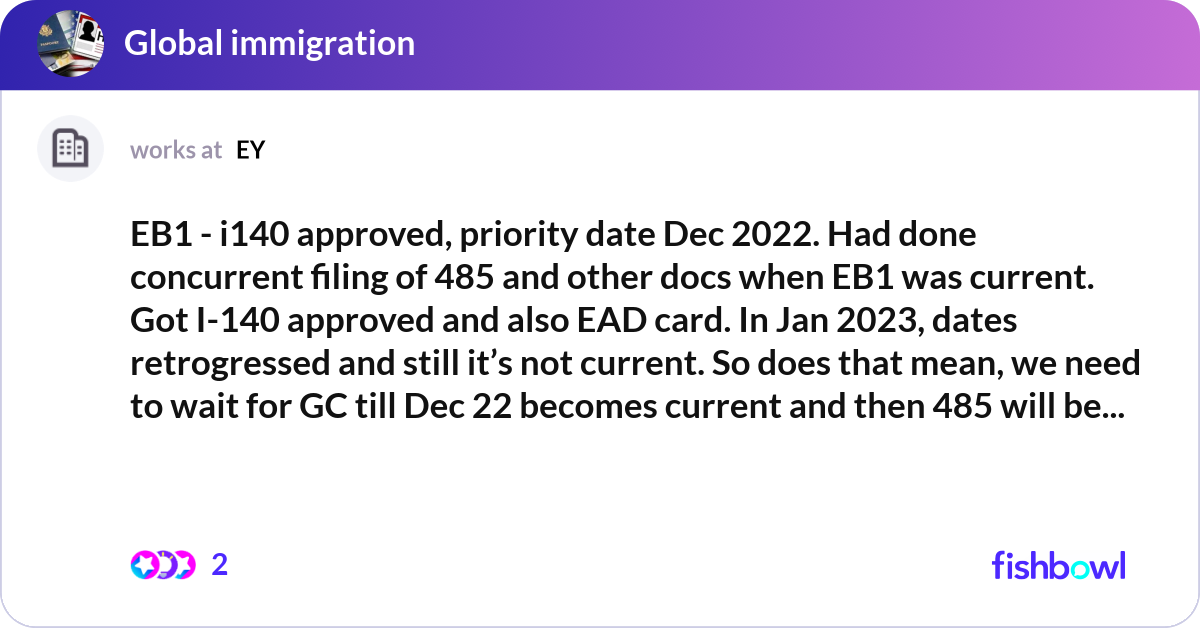 EB1 - i140 approved, priority date Dec 2022. Had d... | Fishbowl