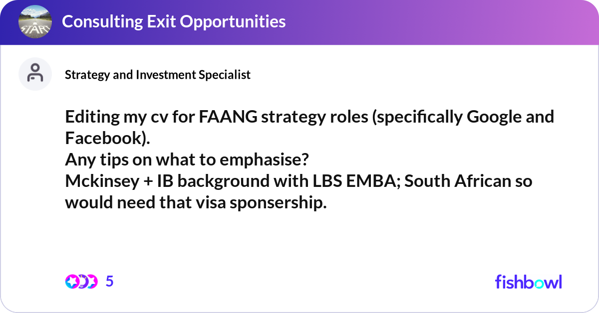 Editing my cv for FAANG strategy roles (specifical... | Fishbowl