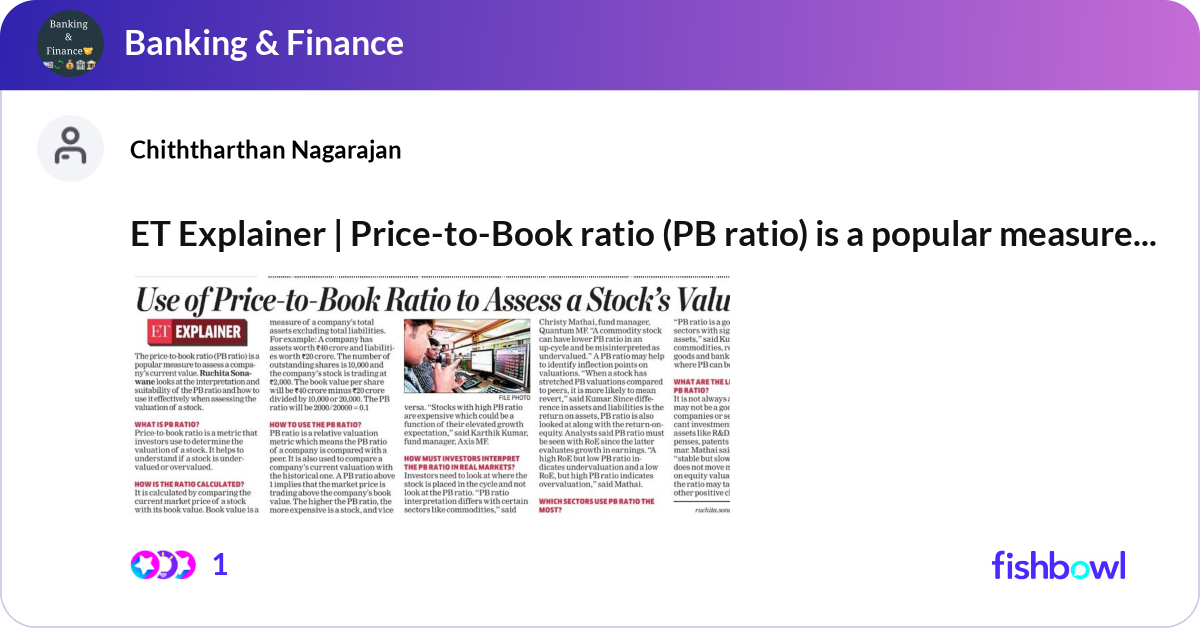 ET Explainer | Price-to-Book ratio (PB ratio) is a... | Fishbowl