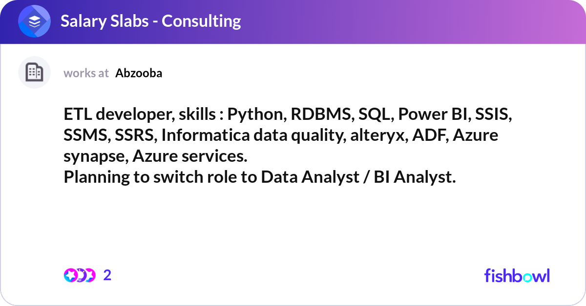 ETL developer, skills : Python, RDBMS, SQL, Power ... | Fishbowl
