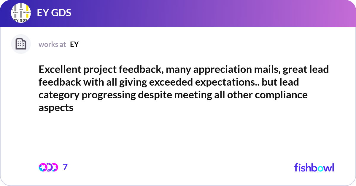Excellent project feedback, many appreciation mail... | Fishbowl