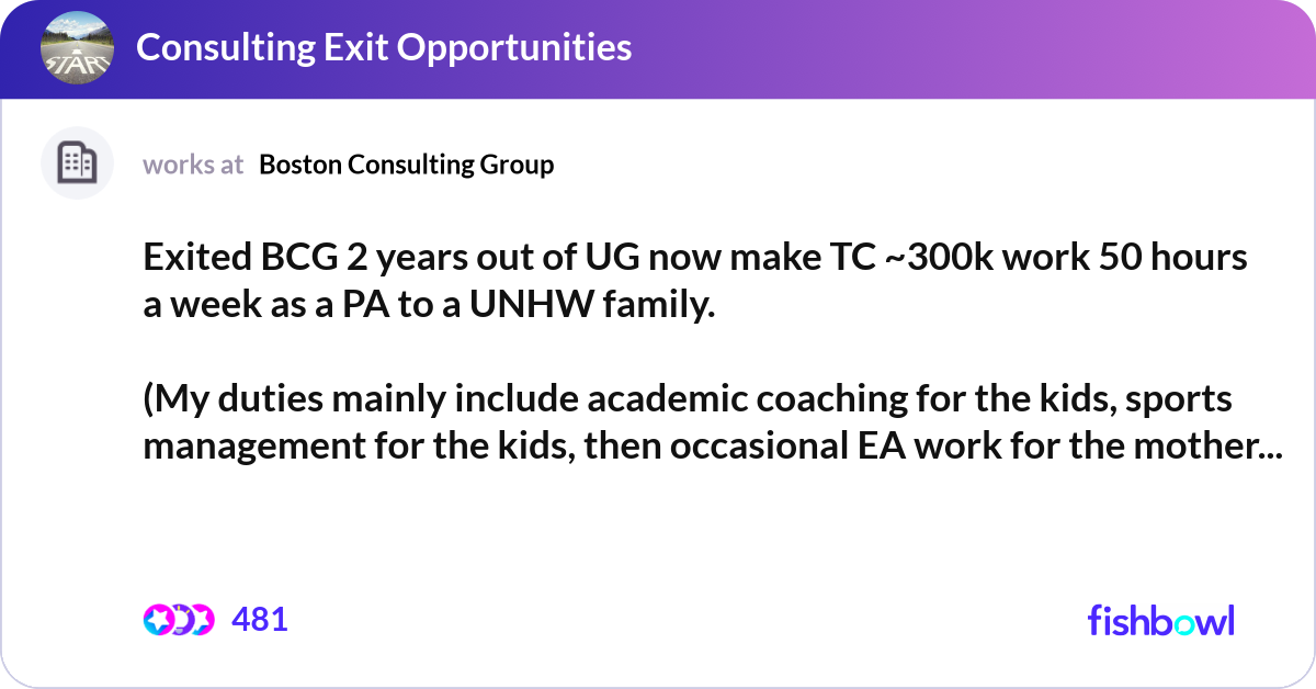 Exited BCG 2 years out of UG now make TC ~300k wor... | Fishbowl
