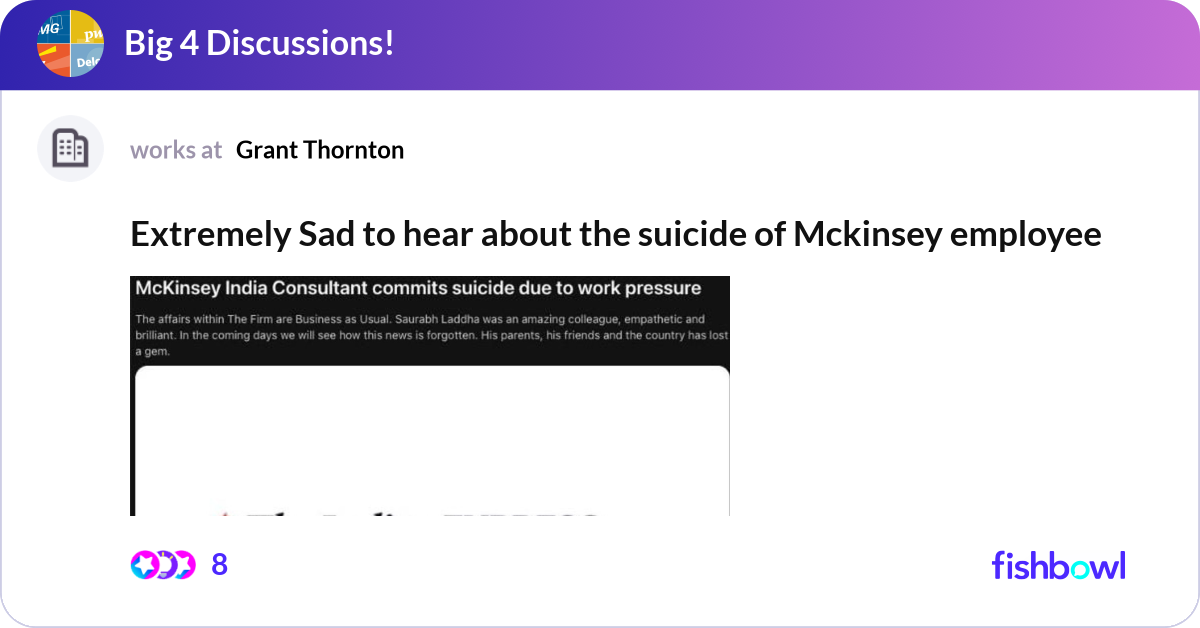 Extremely Sad to hear about the suicide of Mckinse... | Fishbowl