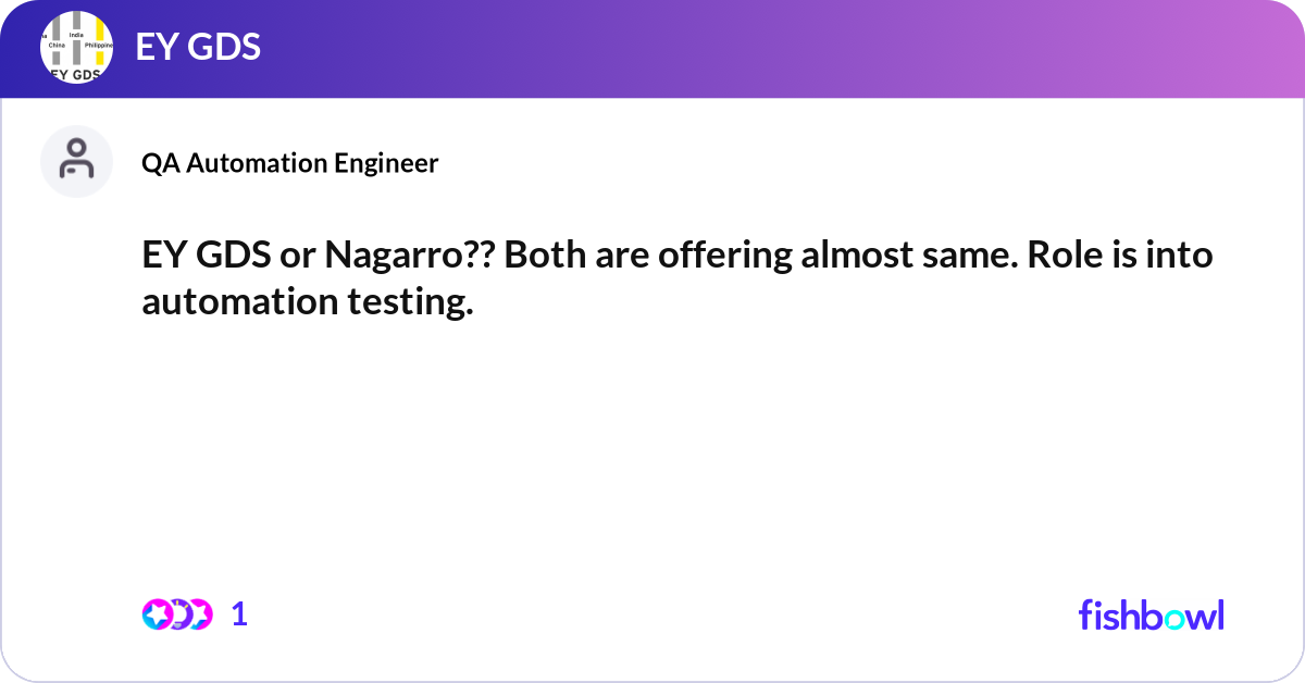 EY GDS or Nagarro?? Both are offering almost same.... | Fishbowl