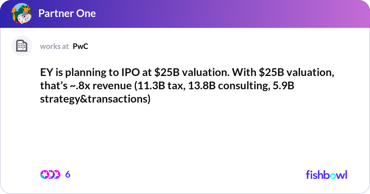 EY is planning to IPO at $25B valuation. With $25B... | Fishbowl