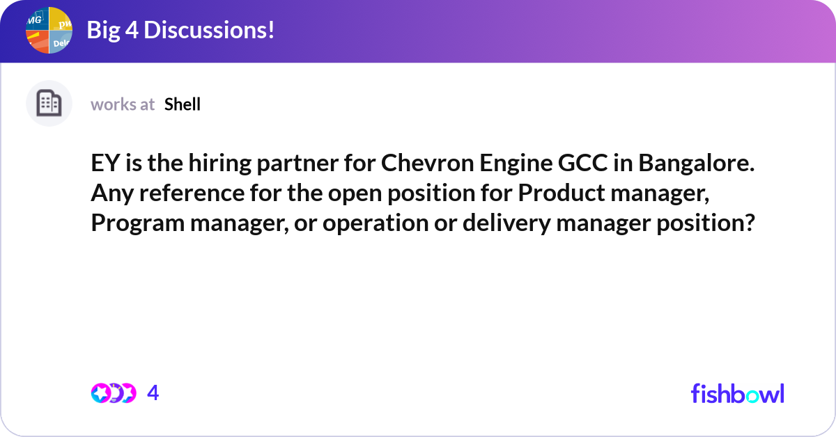 EY is the hiring partner for Chevron Engine GCC in... | Fishbowl
