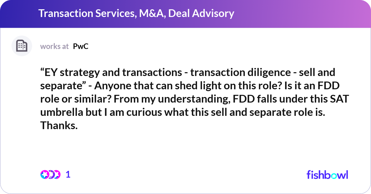 “EY strategy and transactions - transaction dilige... | Fishbowl