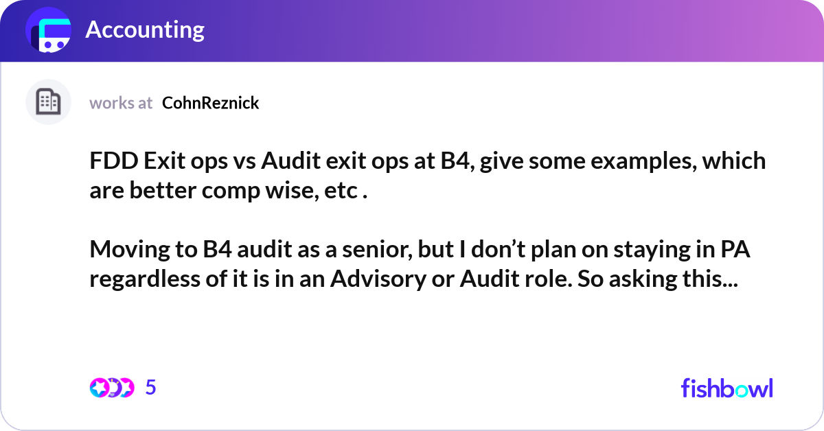 FDD Exit ops vs Audit exit ops at B4, give some ex... | Fishbowl