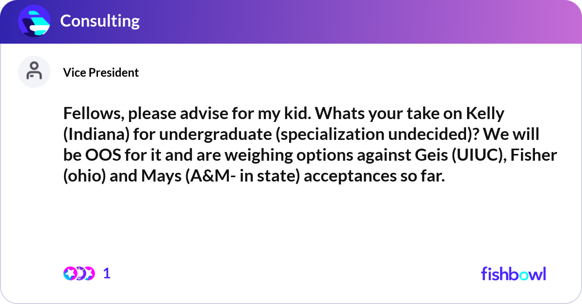 Fellows, please advise for my kid. Whats your take... | Fishbowl