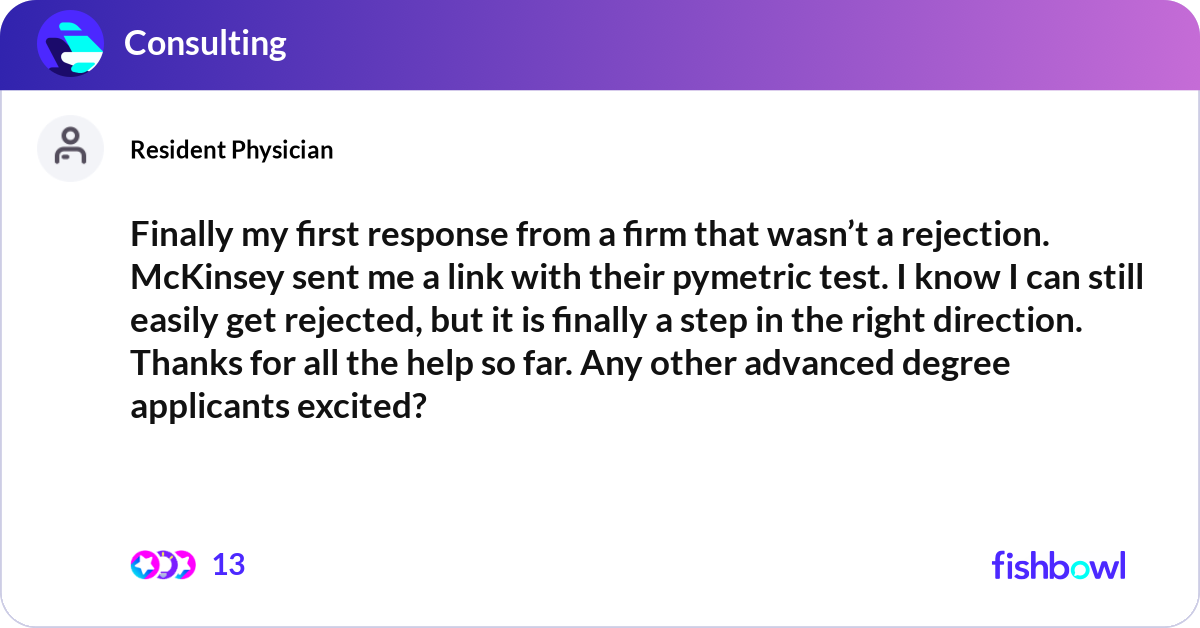 Finally my first response from a firm that wasn’t ... | Fishbowl