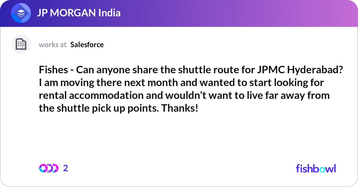Fishes - Can anyone share the shuttle route for JP... | Fishbowl