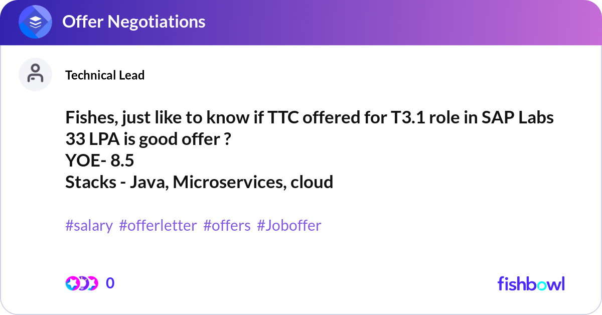 Fishes, just like to know if TTC offered for T3.1 ... | Fishbowl