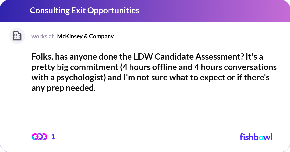 Folks, has anyone done the LDW Candidate Assessmen... | Fishbowl