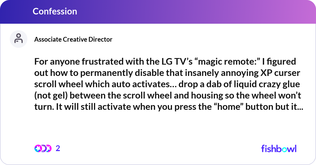 For anyone frustrated with the LG TV’s “magic remo... | Fishbowl