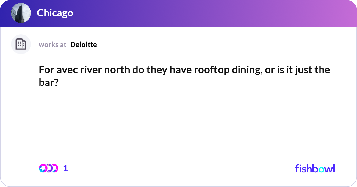 For avec river north do they have rooftop dining, ... | Fishbowl