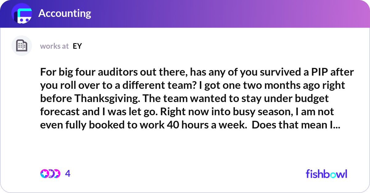 For big four auditors out there, has any of you su... | Fishbowl
